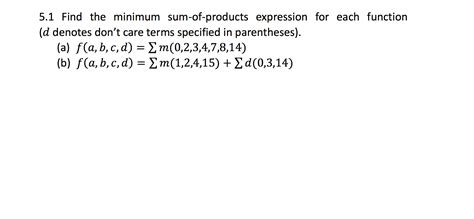 find the minimum sum of products expression for each