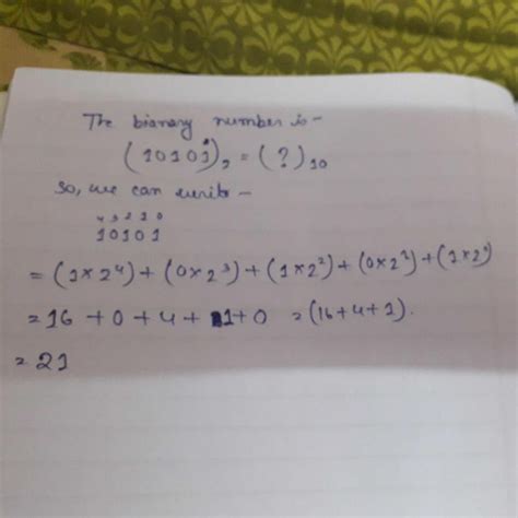 the binary number 10101 is equivalent to decimal numbera 21b 13c 43d 51correct answer is option