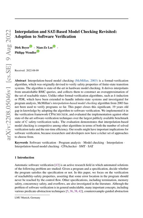 pdf interpolation and sat based model checking revisited adoption to software verification