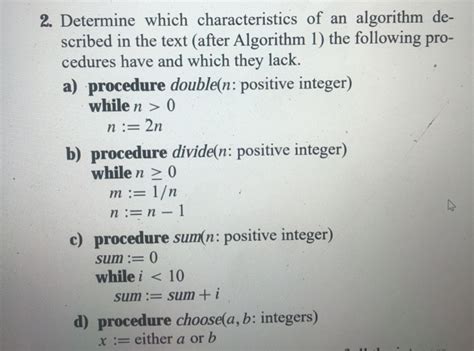 solved 2 determine which characteristics of an algorithm