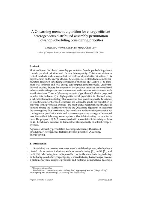 pdf a q learning memetic algorithm for energy efficient heterogeneous distributed assembly
