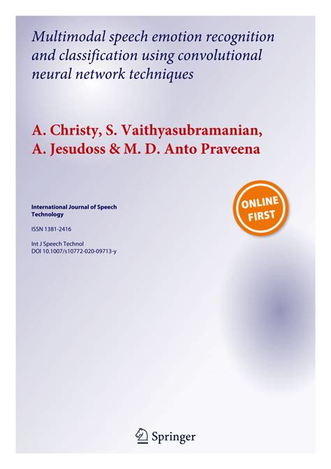 pdf multimodal speech emotion recognition and classification using convolutional neural