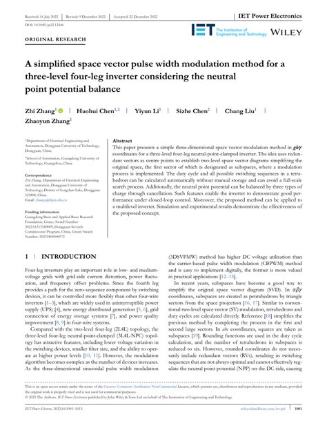 pdf a simplified space vector pulse width modulation method for a three‐level four‐leg
