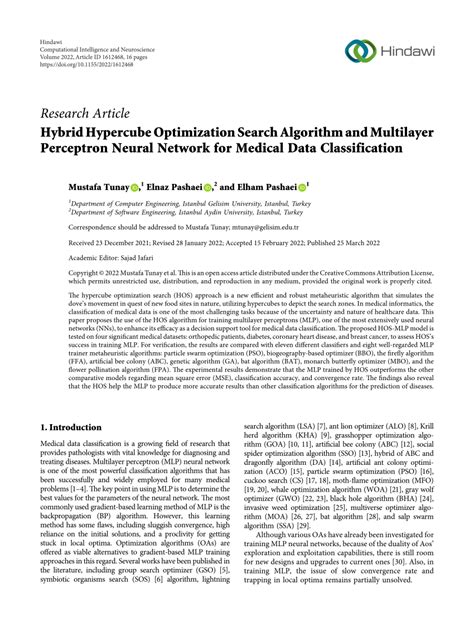 pdf hybrid hypercube optimization search algorithm and multilayer perceptron neural network