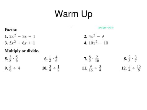 Warm Up Warm Up Obj Students Will Multiply Divide And Simplify