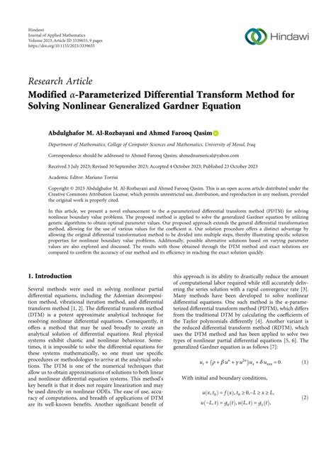 pdf modified α parameterized differential transform method for solving nonlinear generalized
