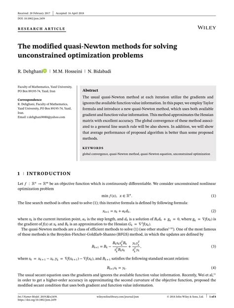 the modified quasi‐newton methods for solving unconstrained optimization problems request pdf