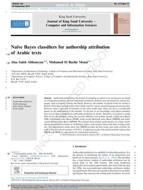 pdf naïve bayes classifiers for authorship attribution of arabic texts