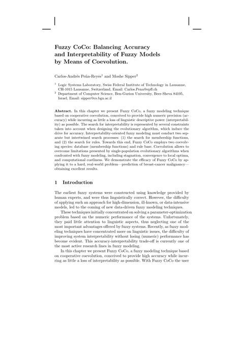 pdf fuzzy coco balancing accuracy and interpretability of fuzzy models by means of coevolution