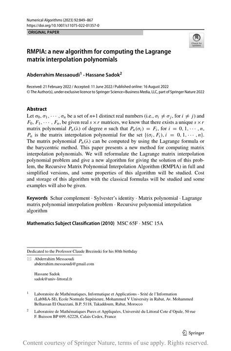 rmpia a new algorithm for computing the lagrange matrix interpolation polynomials request pdf