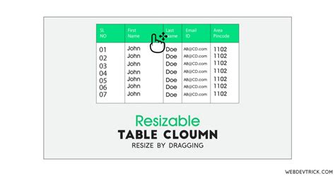resizable table columns with drag and slide feature drag to resize