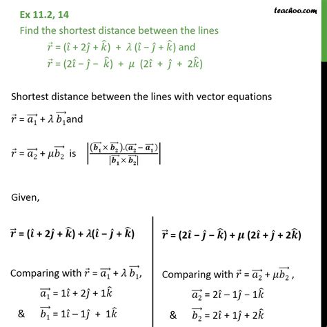 ex 11 2 14 find shortest distance between lines shortest distanc