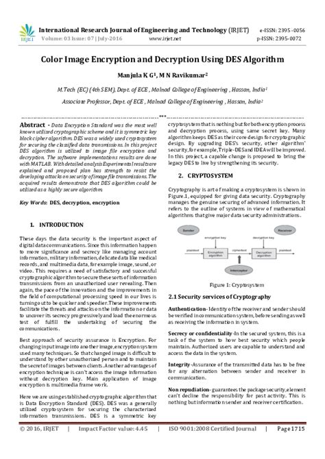 pdf color image encryption and decryption using des algorithm irjet journal