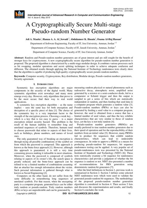 pdf a cryptographically secure multi stage pseudo random number generator