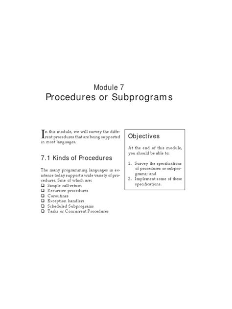 procedures or subprograms objectives pdf subroutine pointer computer programming