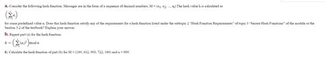 solved a consider the following hash function messages are