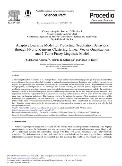 pdf adaptive learning model for predicting negotiation behaviors through hybrid k means