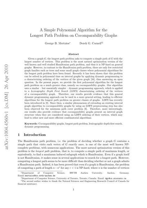 pdf a simple polynomial algorithm for the longest path problem on cocomparability graphs