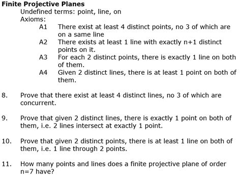 solved finite projective planes undefined terms point