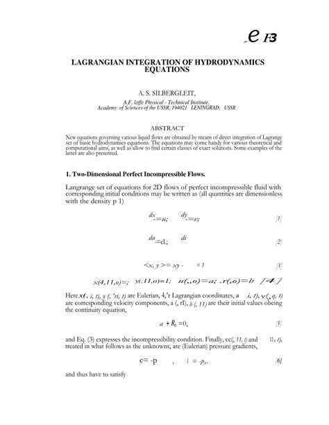 pdf lagrangian integration of hydrodynamics equations
