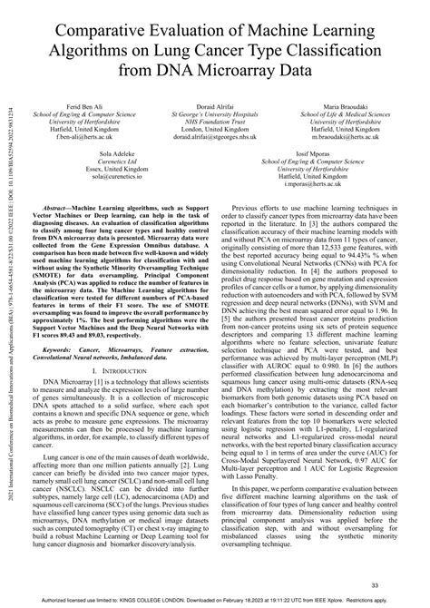 pdf comparative evaluation of machine learning algorithms on lung cancer type classification