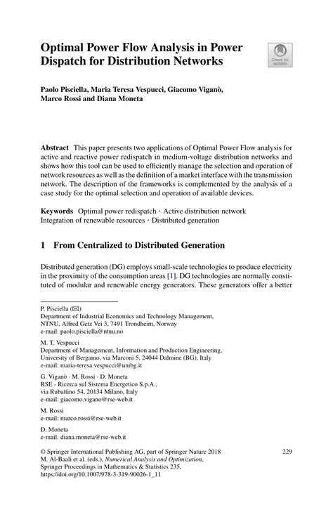 pdf optimal power flow analysis in power dispatch for distribution networks