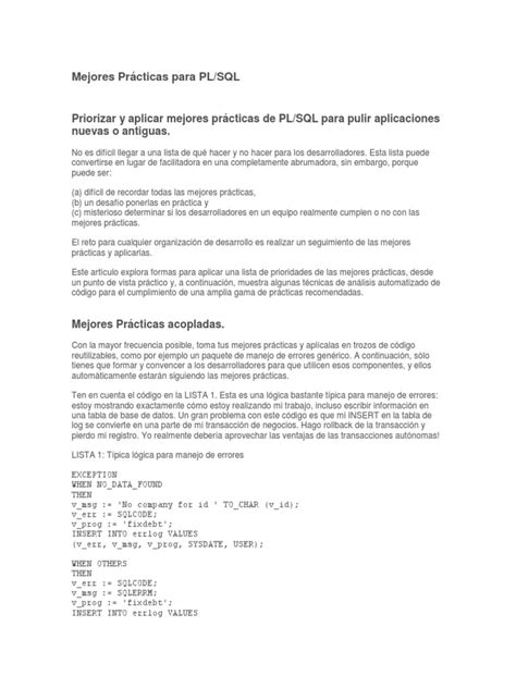 mejores prácticas para pl sql pdf sql programa de computadora