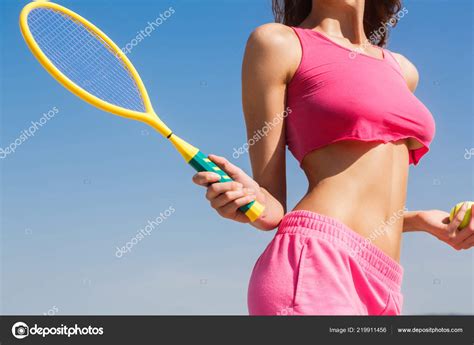 Sexy Tennis Girl Female Tennis Player With Racket Healthy Lifestyle Concept Girl Holding