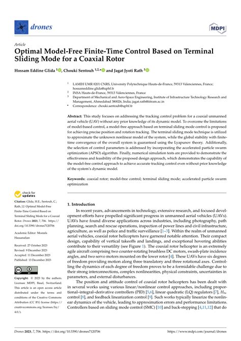 pdf optimal model free finite time control based on terminal sliding mode for a coaxial rotor