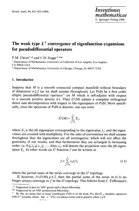 pdf the weak type l1 convergence of eigenfunction expansions for pseudodifferential operators
