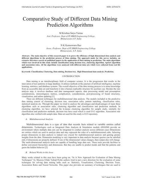 PDF COMPARATIVE STUDY OF DIFFERENT DATA MINING PREDICTION ALGORITHMS