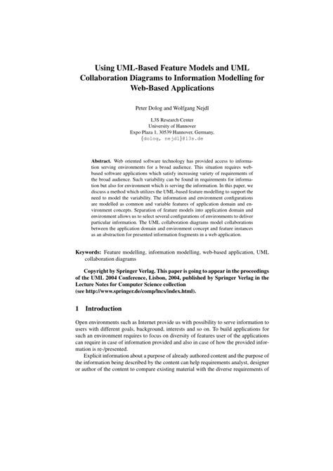 pdf using uml based feature models and uml collaboration diagrams to information modelling for