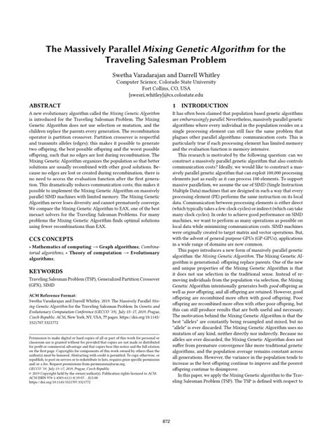 pdf the massively parallel mixing genetic algorithm for the traveling salesman problem