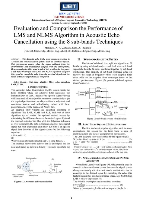 pdf evaluation and comparison the performance of lms and nlms algorithm in acoustic echo