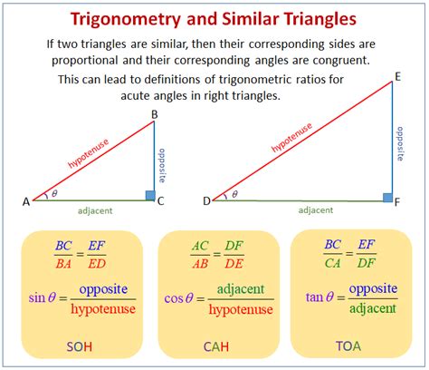 similarity and trig ratios examples solutions videos lessons worksheets activities