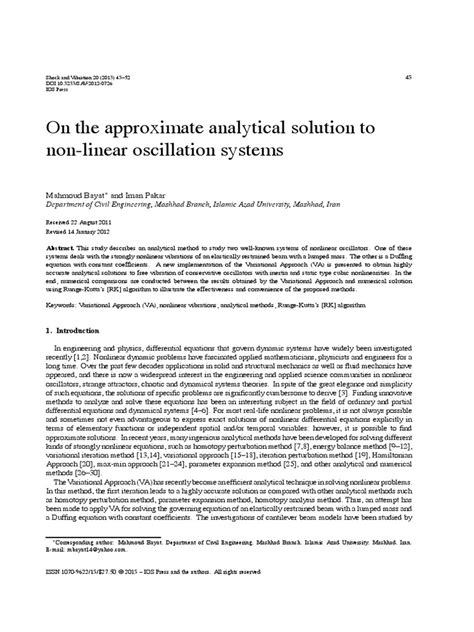 on the approximate analytical solution to non linear oscillation systems pdf nonlinear