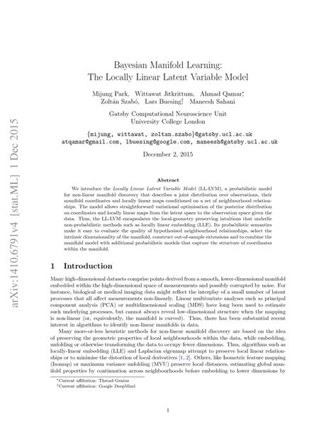 bayesian manifold learning the locally linear latent variable model ll lvm deepai