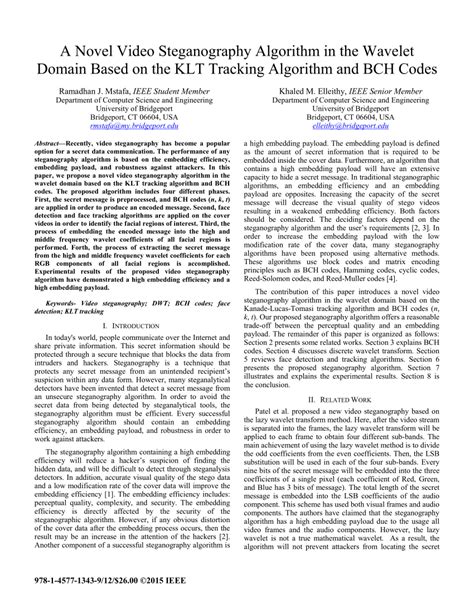 pdf a novel video steganography algorithm in the wavelet domain based on the klt tracking