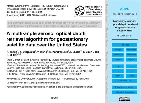 pdf a multi angle aerosol optical depth retrieval algorithm for geostationary satellite data