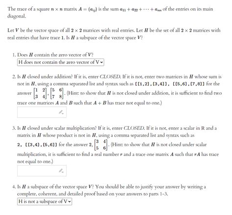 solved the trace of a square n×n matrix a aij is the sum