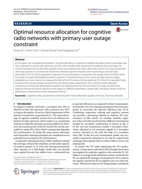 pdf optimal resource allocation for cognitive radio networks with primary user outage constraint