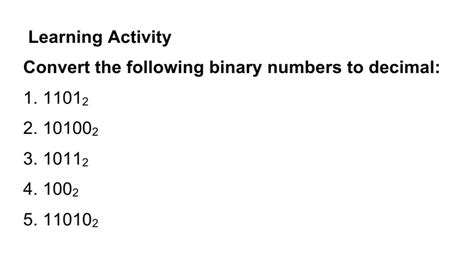 solved learning activity convert the following binary