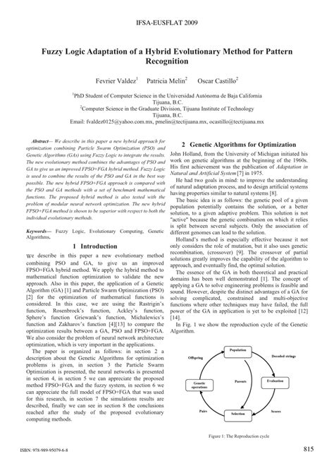 pdf fuzzy logic adaptation of a hybrid evolutionary method for pattern recognition