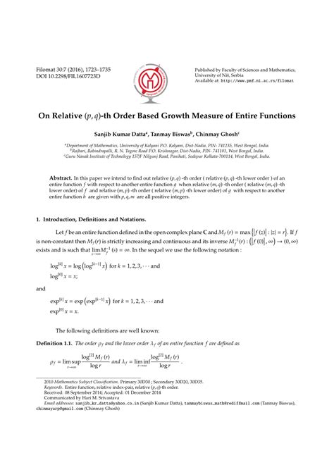 pdf on relative p q th order based growth measure of entire functions