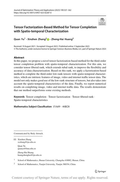tensor factorization based method for tensor completion with spatio temporal characterization