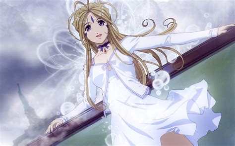 Aa Megami Sama Belldandy Blue Eyes Brown Hair Long Hair Sky Anime