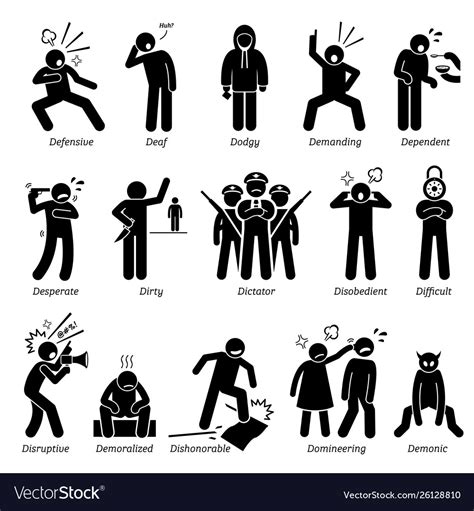 Negative Personalities Character Traits Stick Vector Image