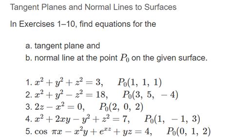 solved tangent planes and normal lines to surfaces in