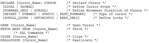 cursors in sql types and lifecycle terminology with example and syntax