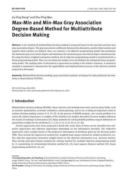 pdf max min and min max gray association degree based method for multiattribute decision making